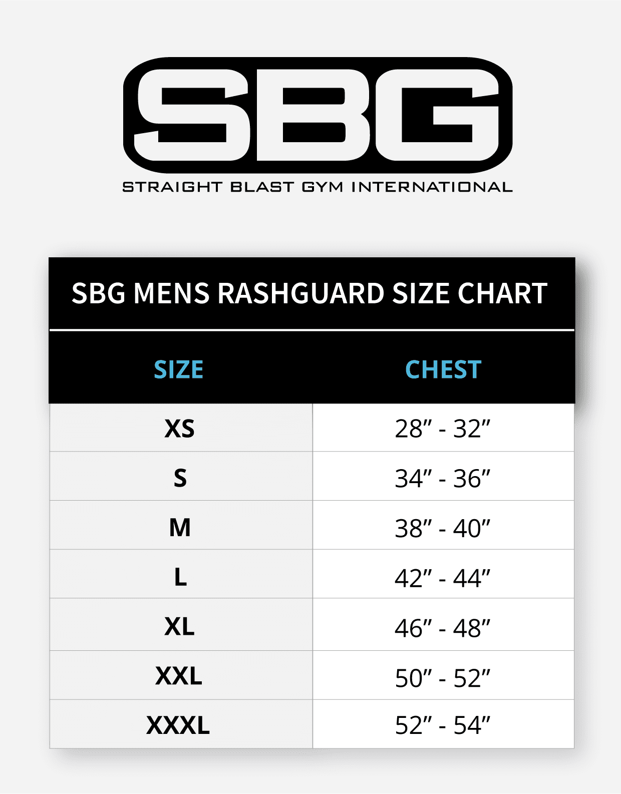 SBG Size Charts | sbggis.co.uk